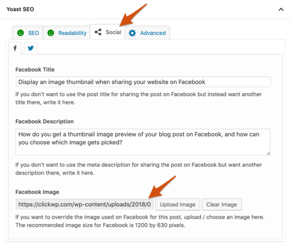 Show a link thumbnail image on Facebook with WordPress » ClickWP