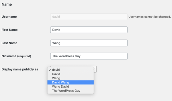 Change the user Display Name or Nickname and Biography in WordPress