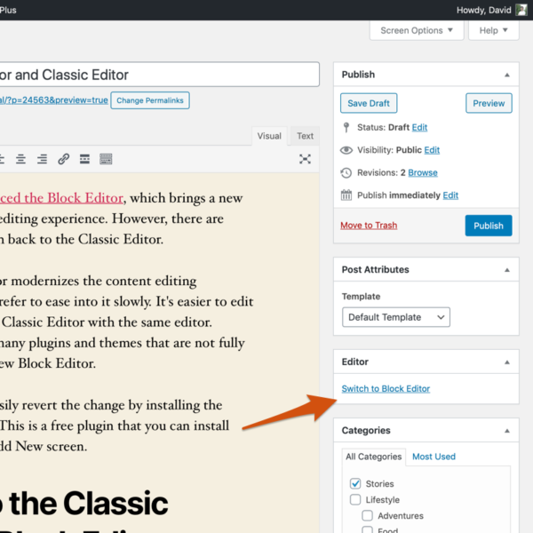 WordPress: Switch to Classic Editor from Block Editor (and back again)