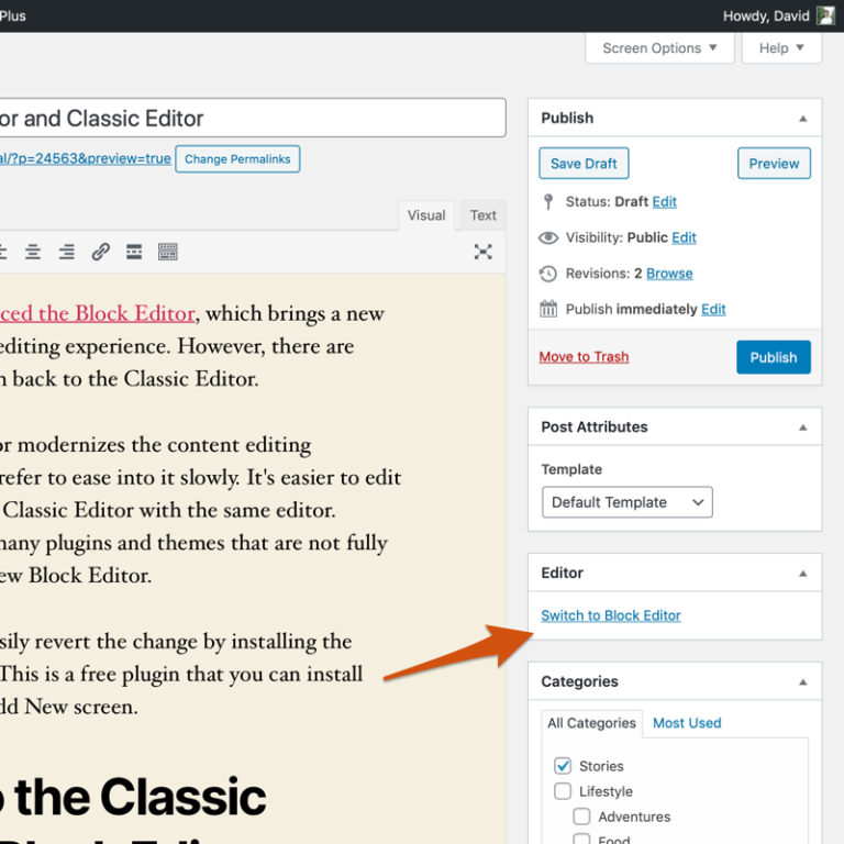 WordPress: Switch to Classic Editor from Block Editor (and back again)